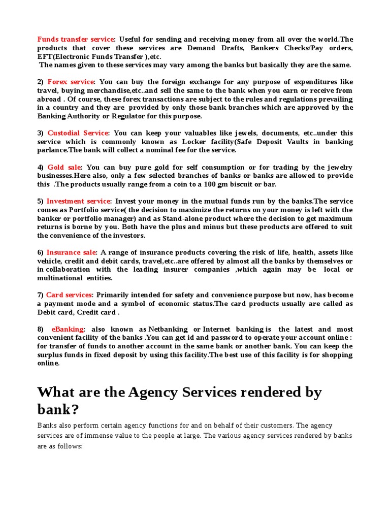 What Are The Agency Services Rendered by Bank?: Funds Transfer Service ...