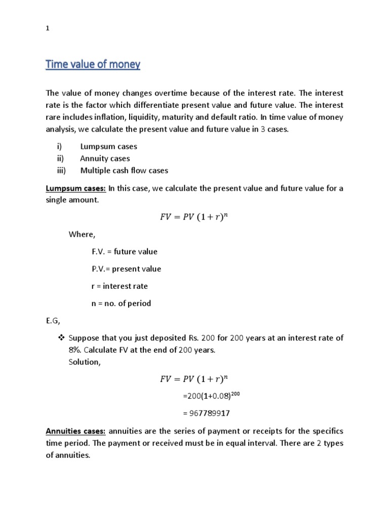 Time Value of Money: Lumpsum Cases: in This Case, We Calculate The ...