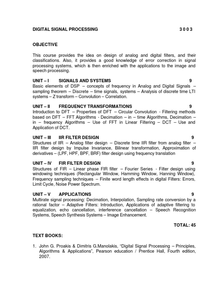 Digital Signal Processing 3 0 0 3 | PDF | Digital Signal Processing ...