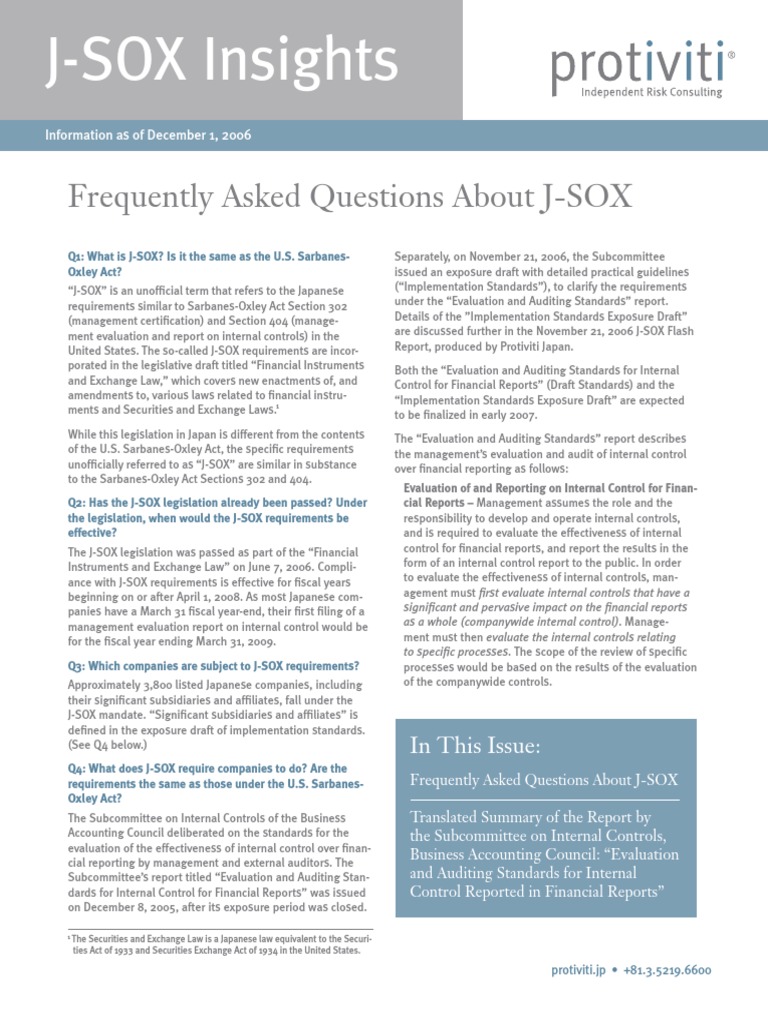 J-SOX Insights - Frequently Asked Questions About J-SOX | PDF ...