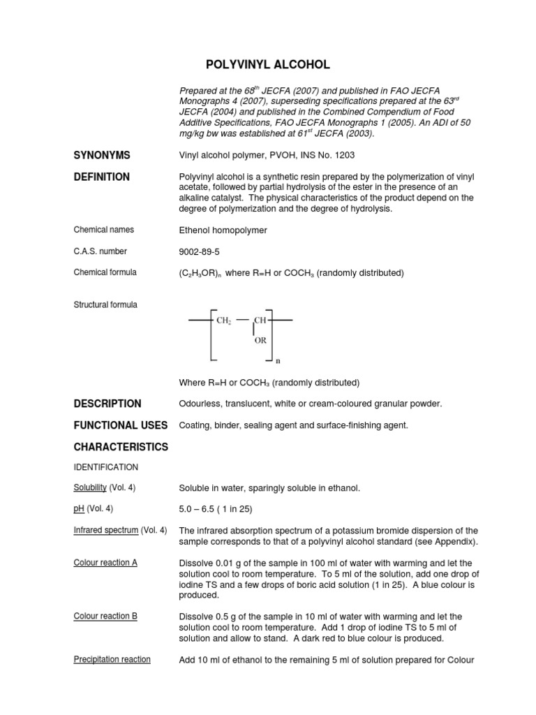 PVA Data Sheet PDF | PDF | Physical Sciences | Chemical Compounds