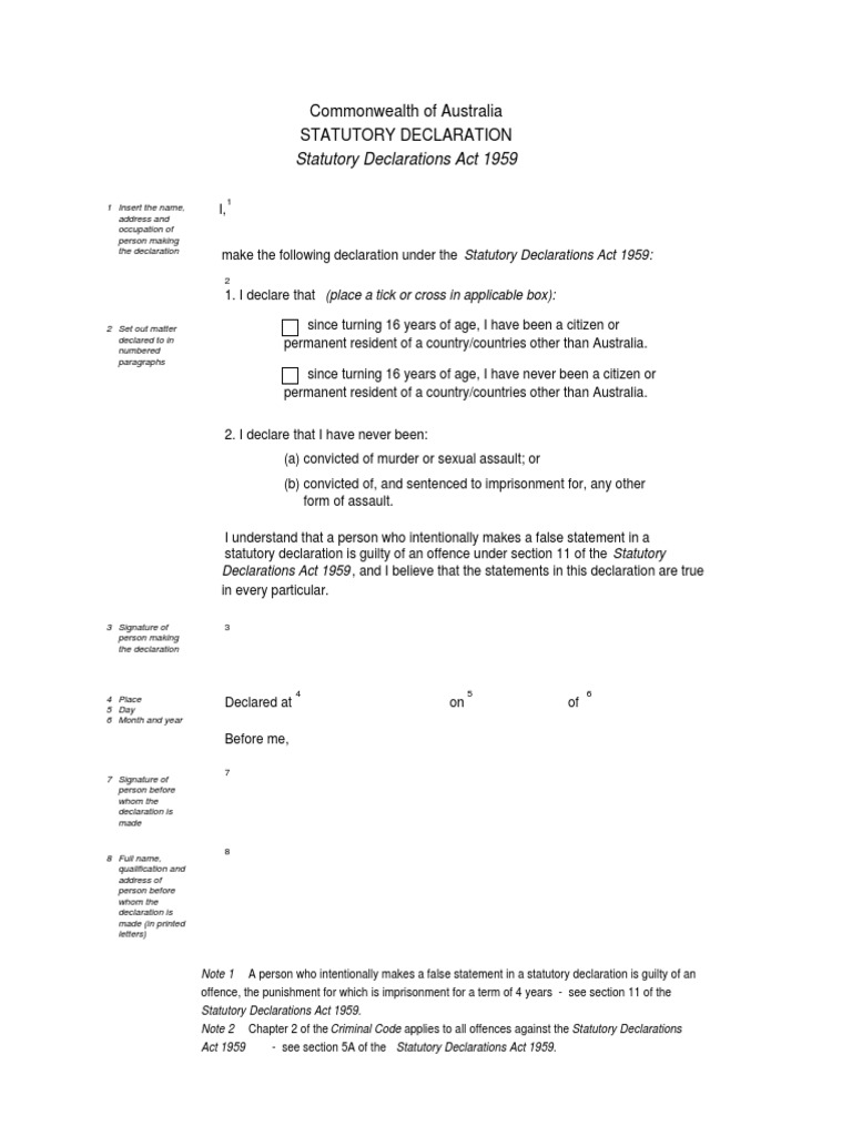 Commonwealth Statutory Declaration Form | PDF | Justice Of The Peace ...