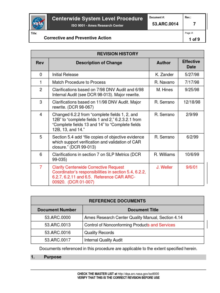 Ensuring Continuous Quality Improvement: NASA's Process for Corrective ...