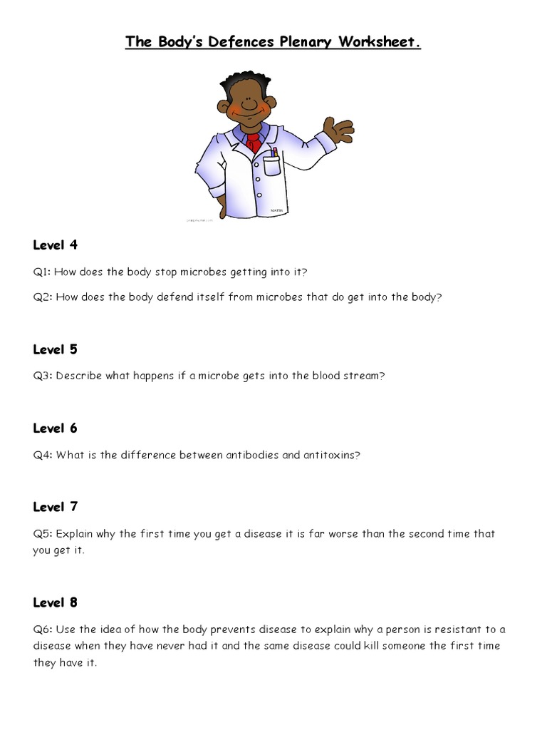 The Body's Defences Plenary Worksheet | PDF
