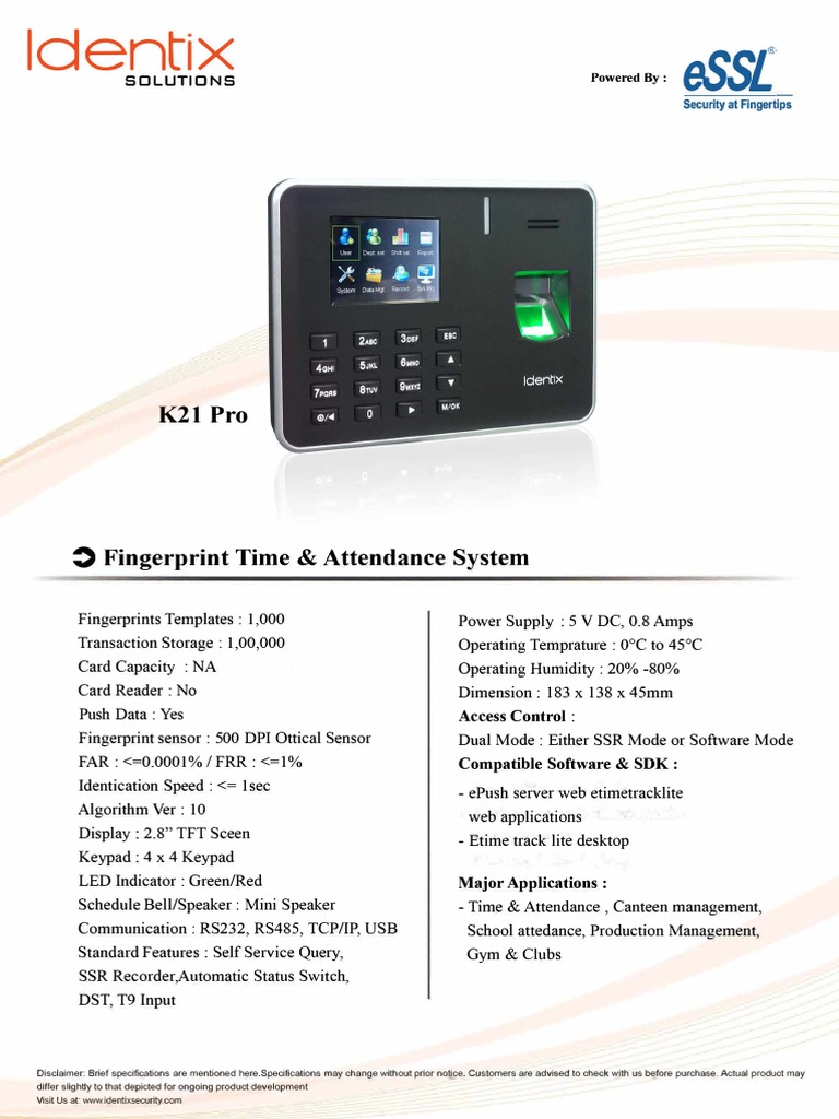 K21 Pro: Fingerprint Time & Attendance System | PDF | Telecommunications | Computer Networking