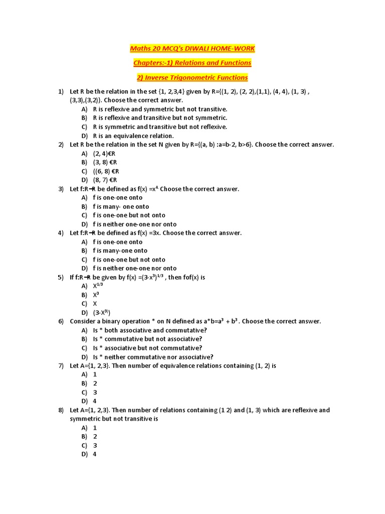 Maths Mcqs | PDF | Algebra | Functions And Mappings