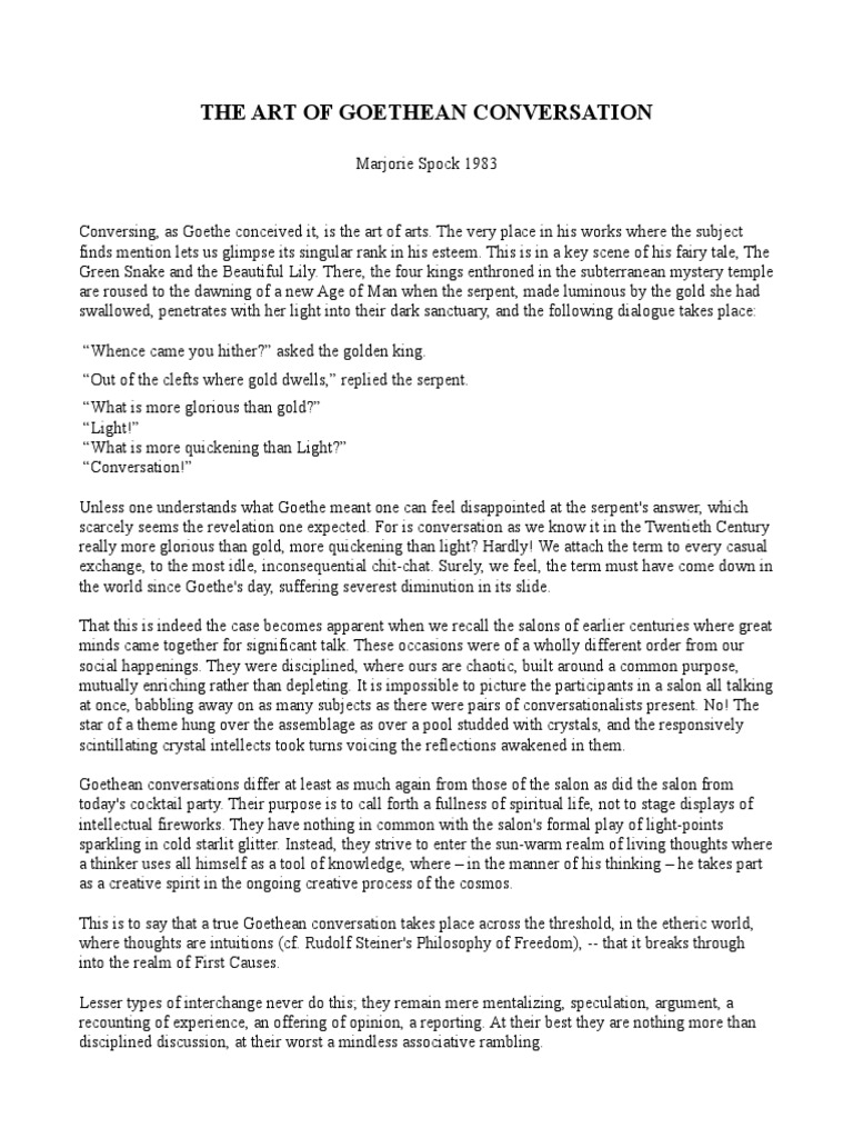 The Art of Goethean Conversation | PDF | Rudolf Steiner | Psychological ...