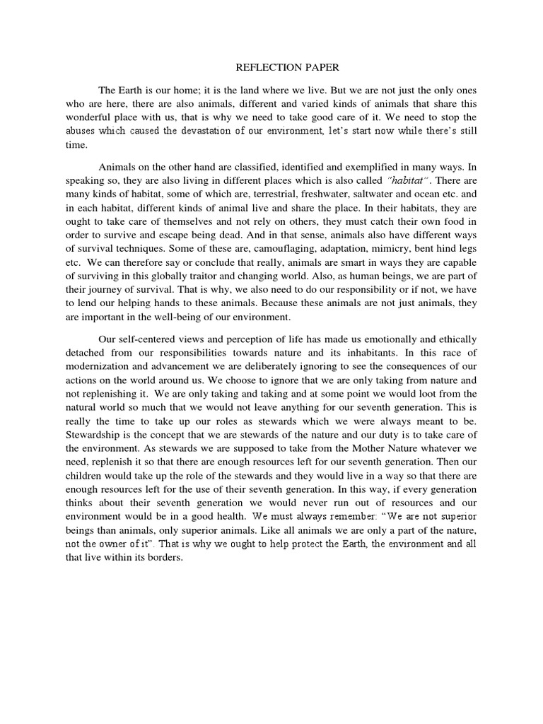 Reflection Paper | PDF | Natural Environment | Habitat