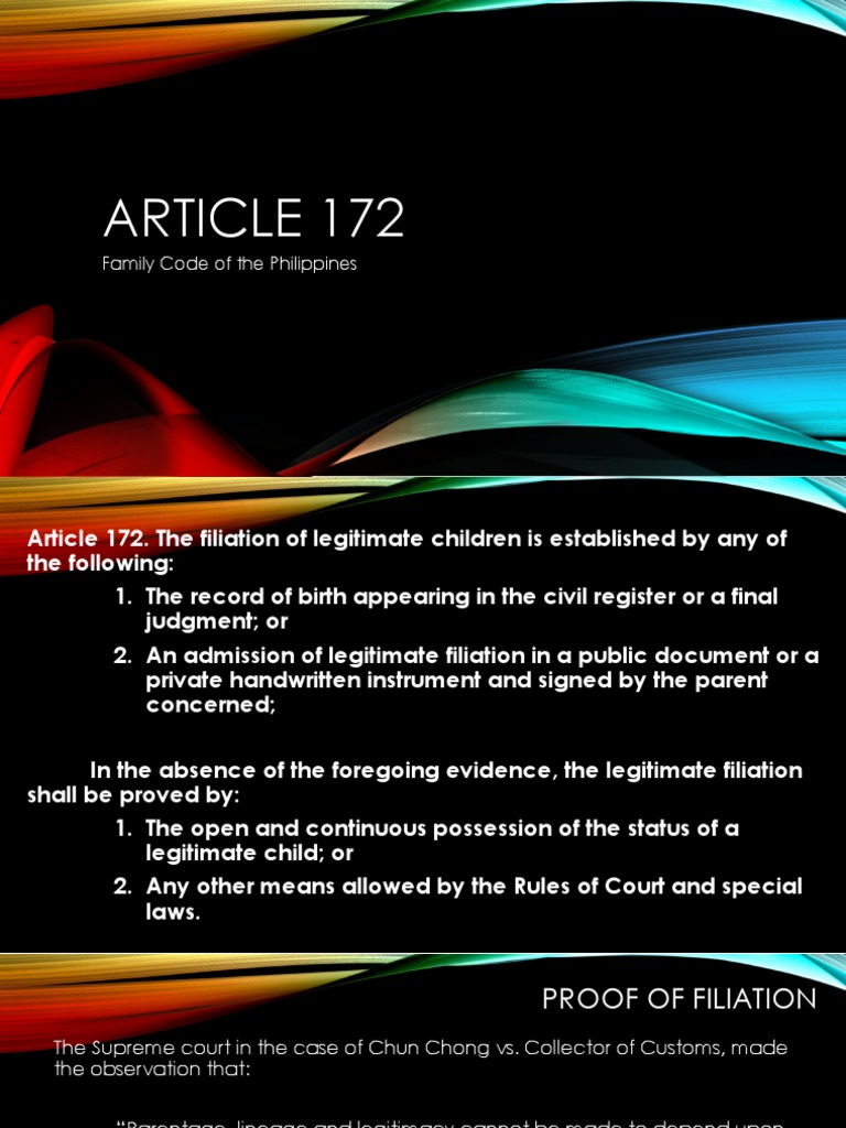Proof of Filiation Under Article 172 | PDF | Law