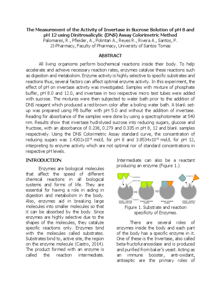 The Measurement of The Activity of Invertase in Sucrose Solution of PH ...