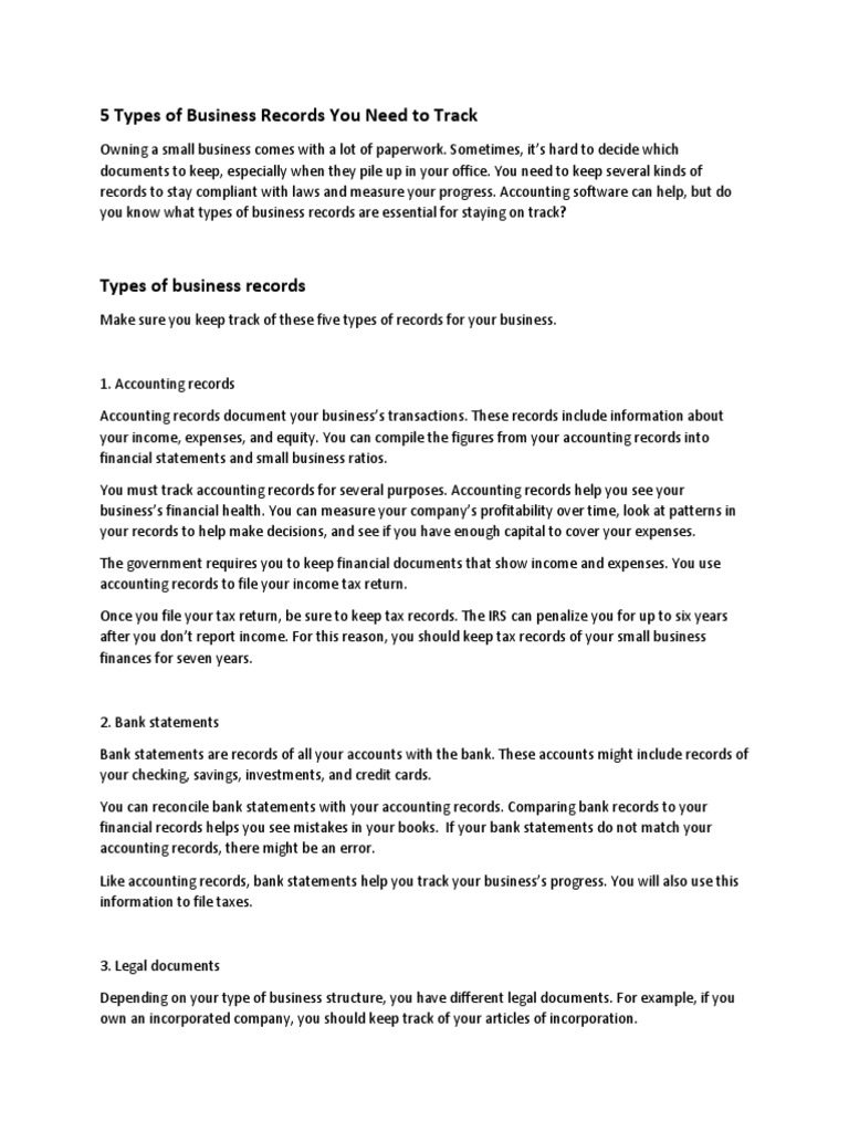 Essential Business Records to Track | PDF | Insurance | Accounting