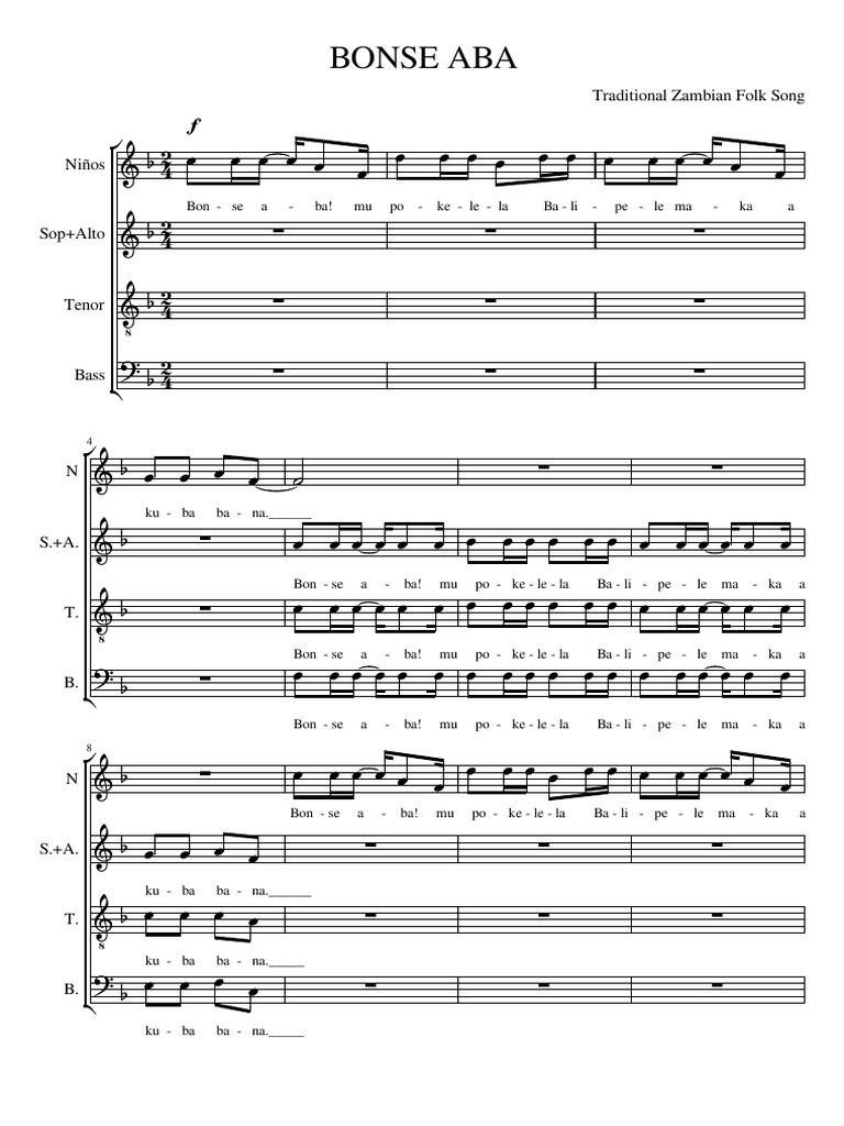 Bonse Aba: Traditional Zambian Folk Song | PDF