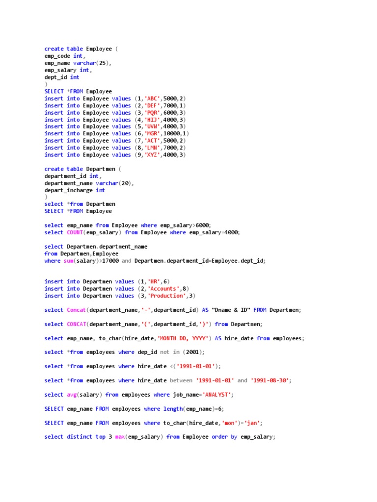 Create Table Employee | PDF