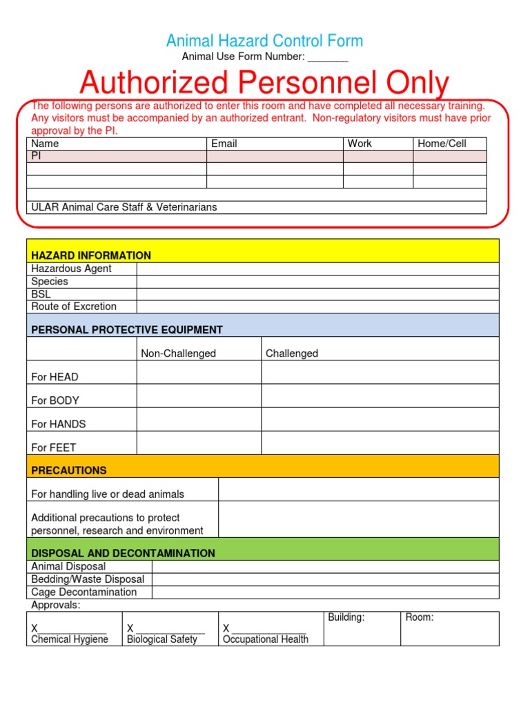 Authorized Personnel Only: Animal Hazard Control Form | PDF