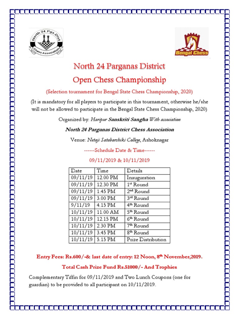 24 Pgs District Chess Championship 2019 | PDF | Board Games | Gaming