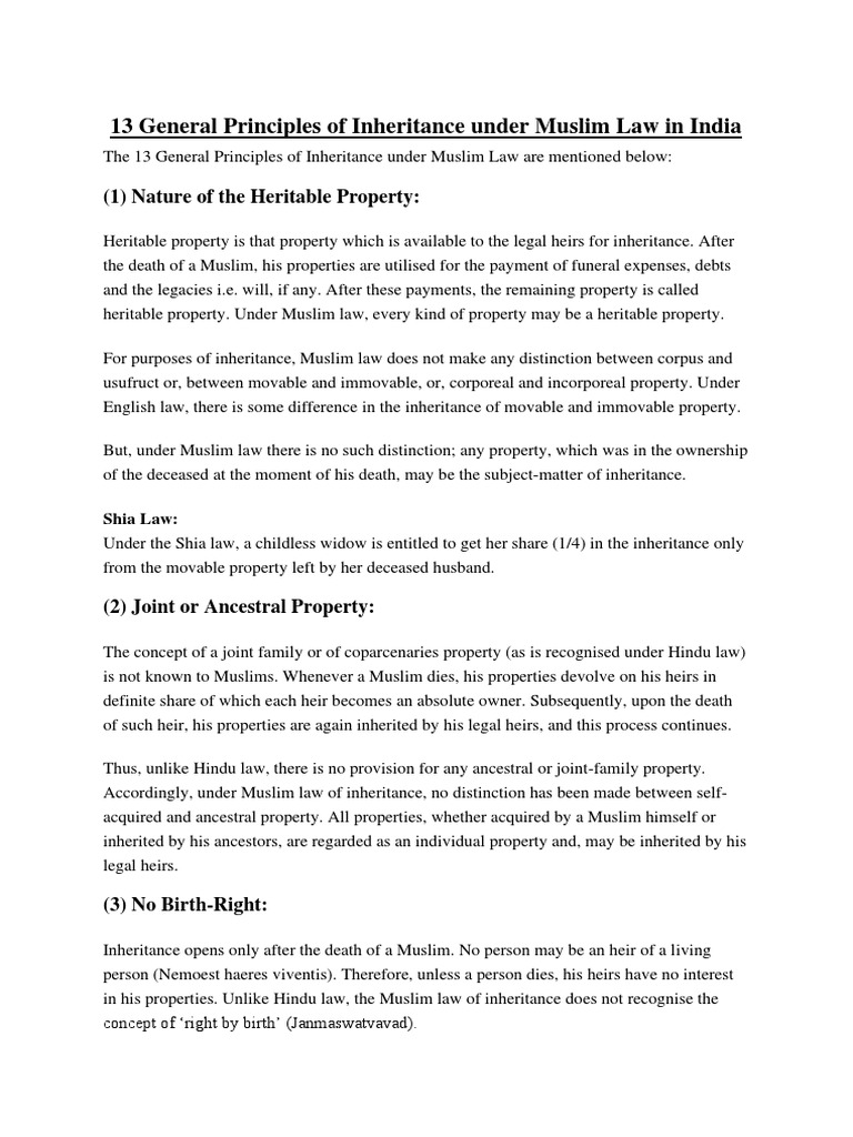General Principles of Inheritance Under Muslim Law | PDF | Inheritance | Real Property