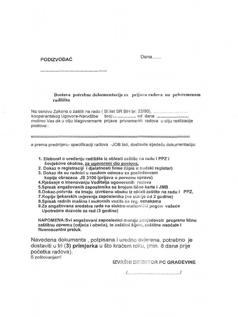 Spisak Dokumentacije Za Podizvođaće | PDF