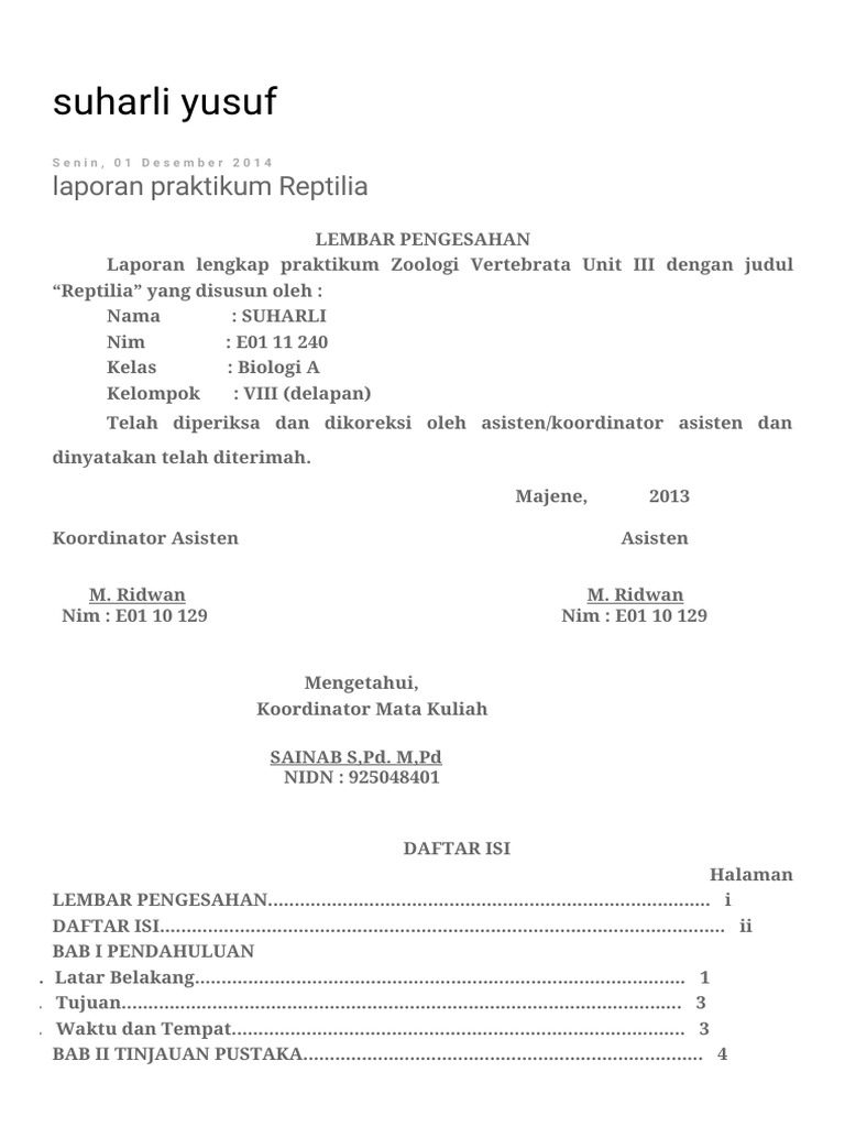 Suharli Yusuf - Laporan Praktikum Reptilia | PDF | Kesehatan Holistik | Sains & Matematika