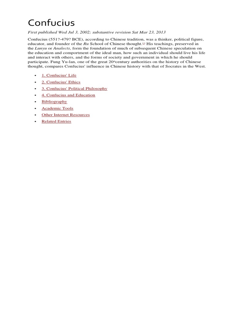 Confucius: Life, Ethics, and Philosophy | PDF
