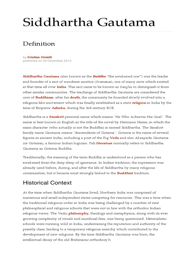 Siddhartha Gautama: Historical Context | PDF