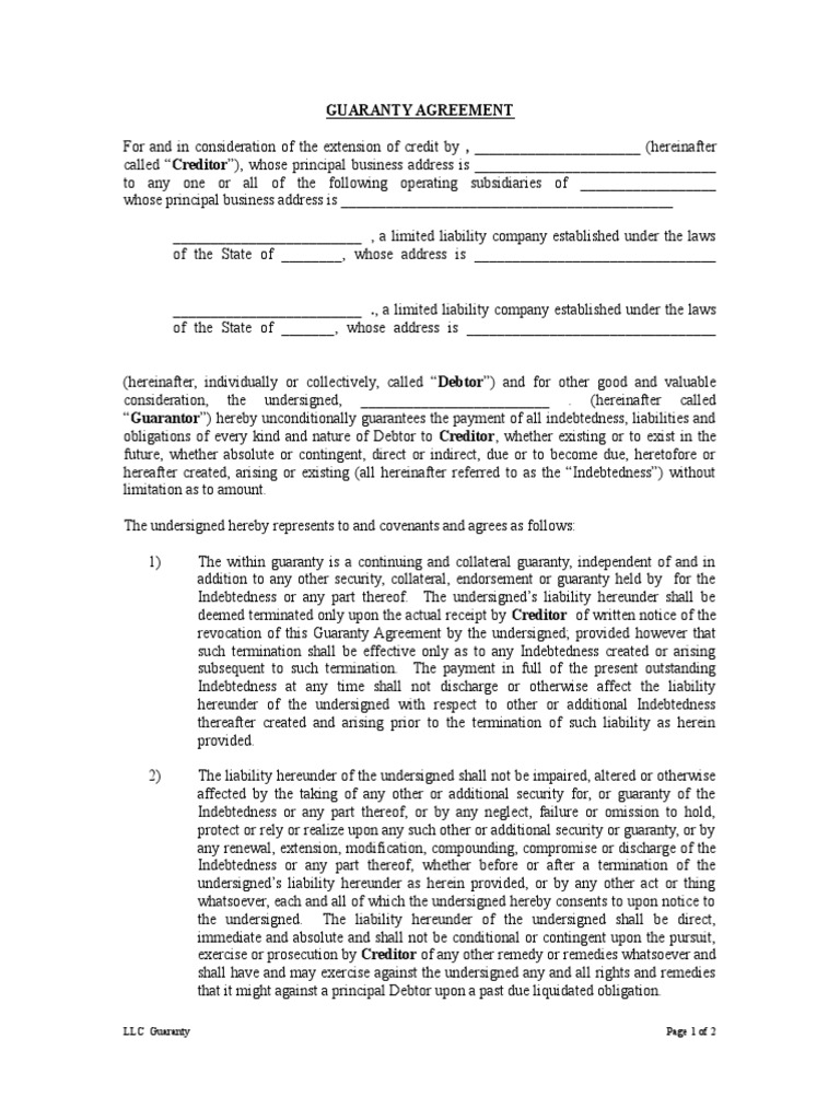 LLC Guaranty Sample | PDF | Guarantee | Virtue
