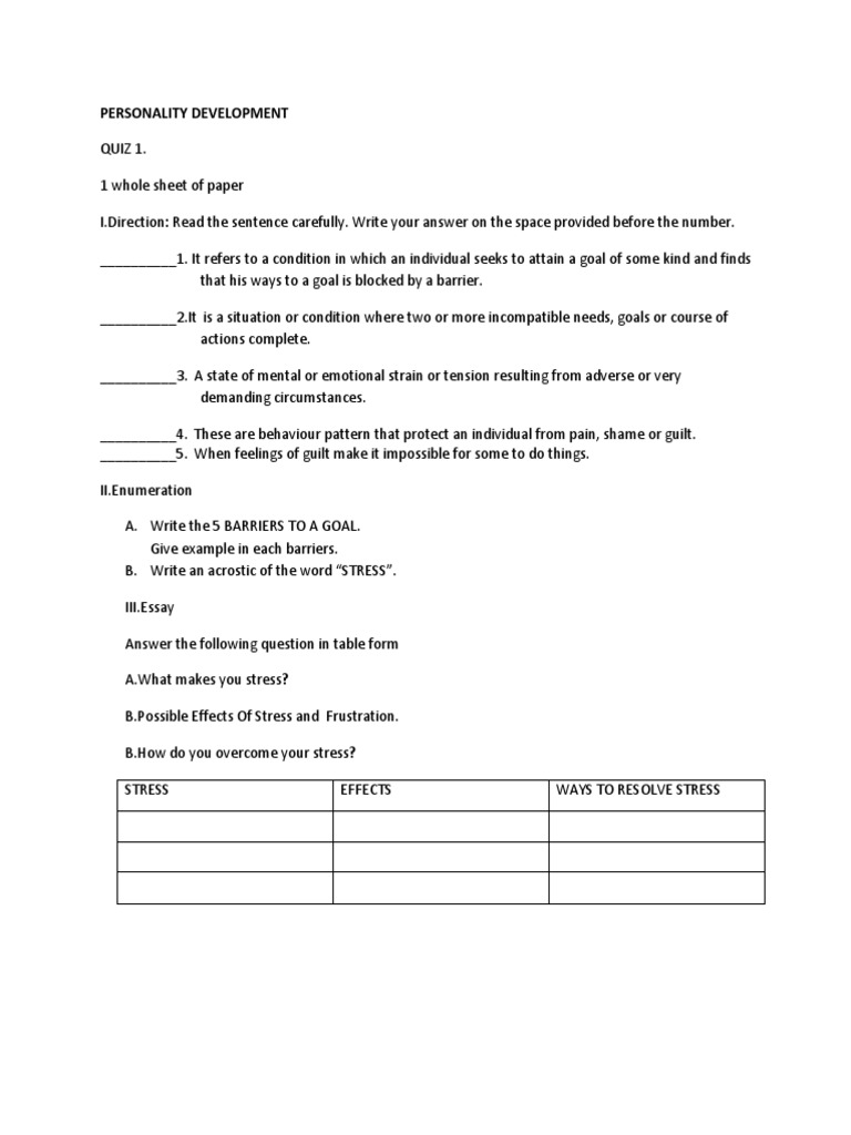 Personality Development Quiz | PDF