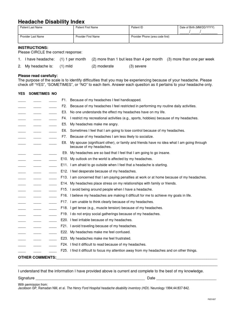 26 Headache Disability Index | PDF | Nervous System | Cognition