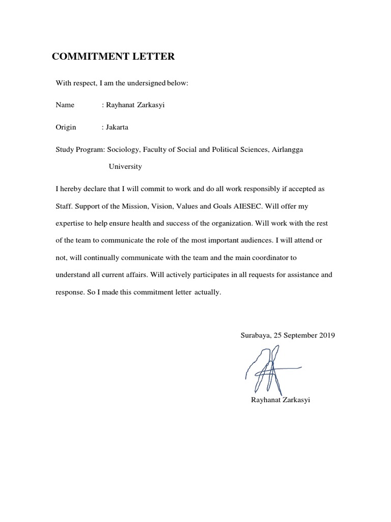 Commitment Letter for AIESEC Staff | PDF | Wellness