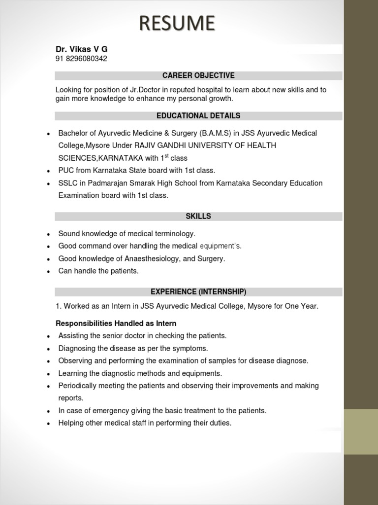 A Resume Showcasing a Qualified Junior Doctor Seeking a Position in a ...