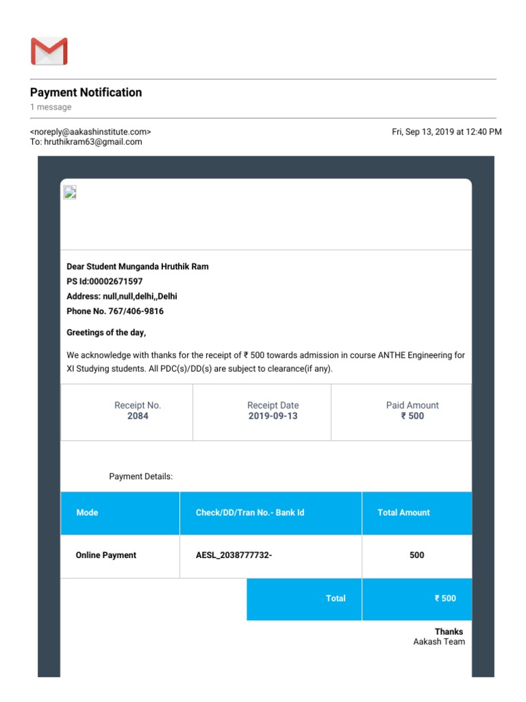 Gmail - Payment Notification PDF | PDF