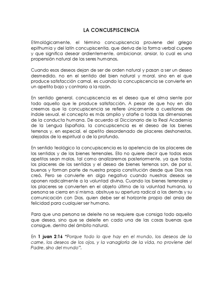 La Concupiscencia: Significado y Dimensiones | PDF | Pecado | Creencia ...