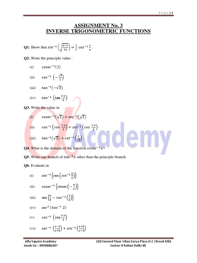 Assignment-3 Inverse Trigo | PDF | Trigonometric Functions ...