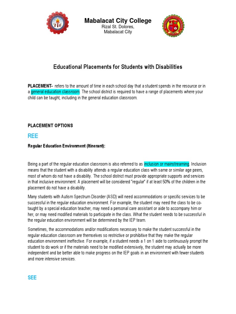 Placement Options For School | PDF | Individualized Education Program ...