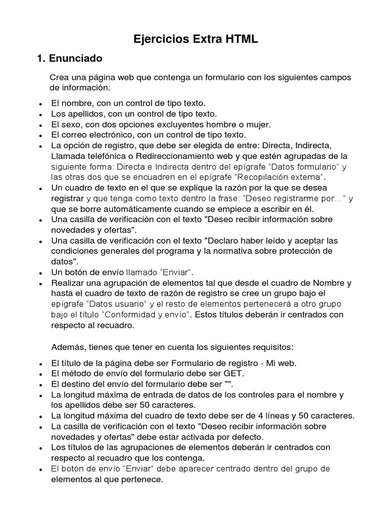 Ejercicios Extra HTML PDF | PDF | Hipervínculo | HTML