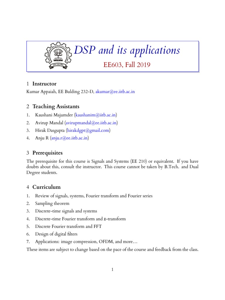DSP and Its Applications: EE603, Fall 2019 | PDF | Technology & Engineering