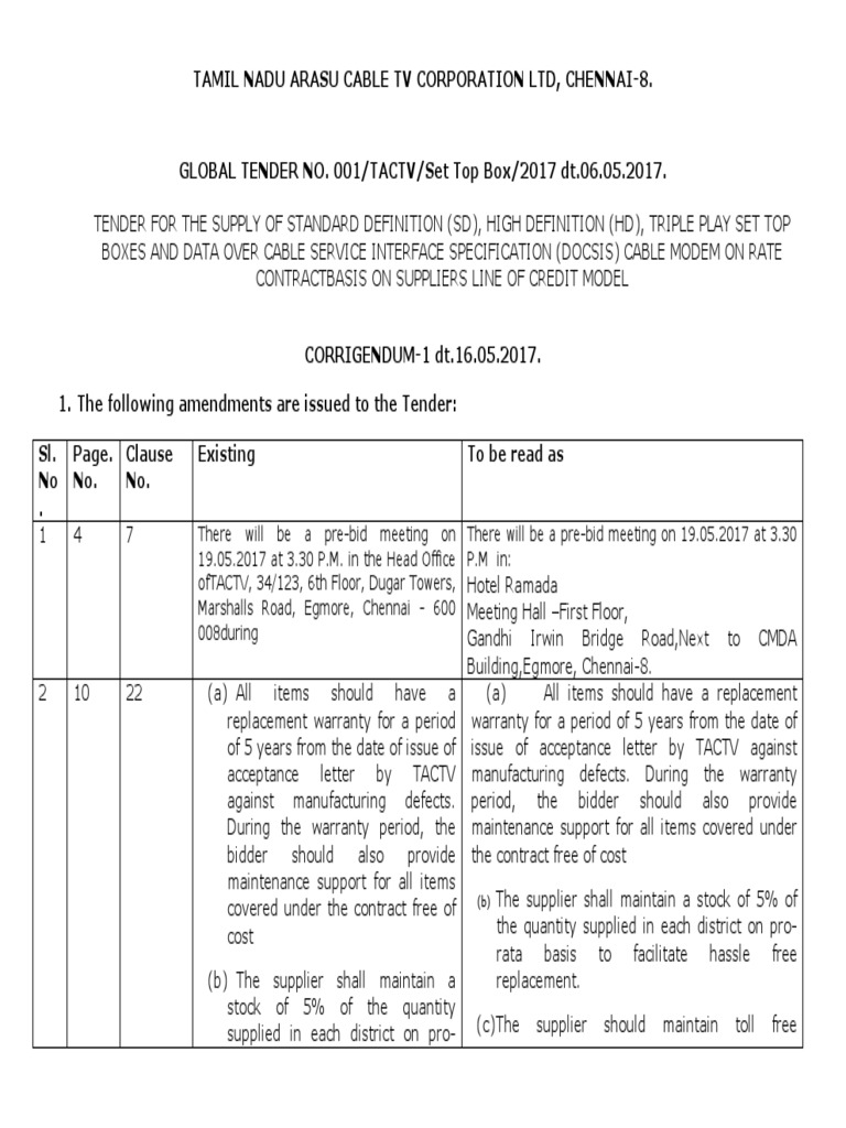 Tamil Nadu Arasu Cable TV Corporation LTD, Chennai-8 | PDF | Set Top ...
