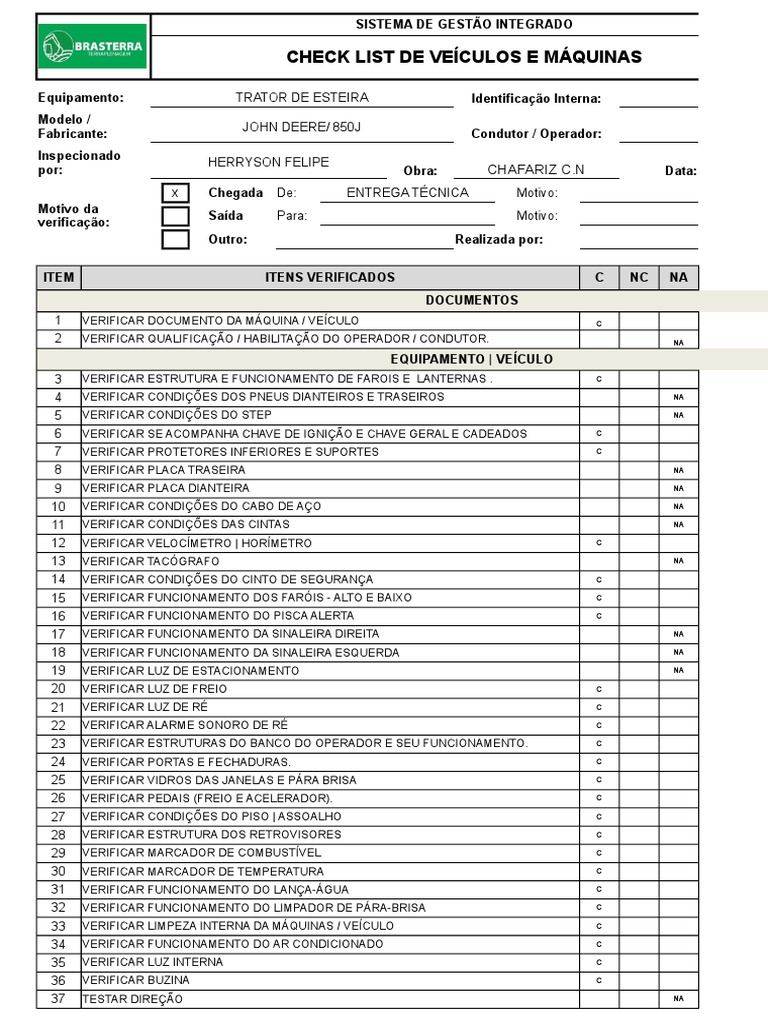 CheckList TE02 | PDF | Carro | Veículos terrestres