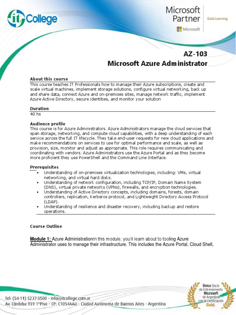 Azure Administrator Course AZ-103 | PDF | Microsoft Azure | Active ...