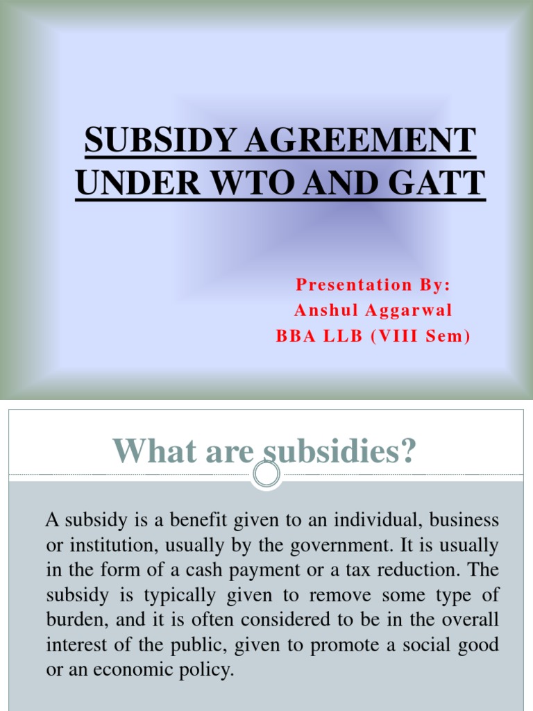 WTO Subsidy Agreement Explained | PDF | Subsidy | World Trade Organization