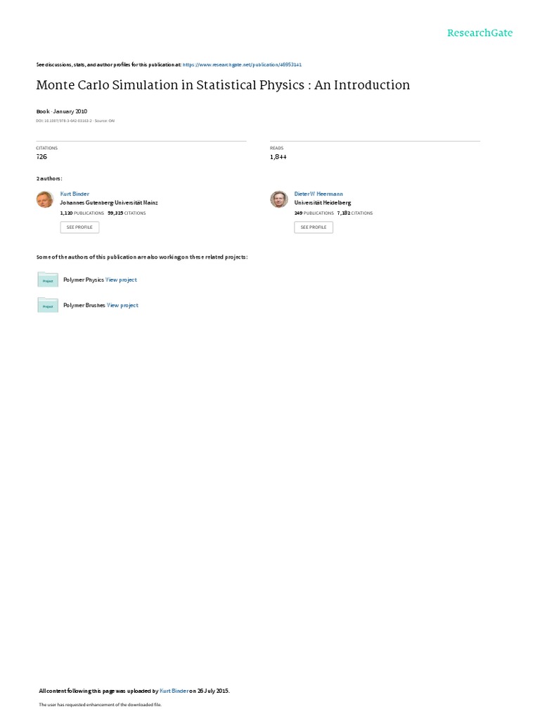 Monte Carlo Simulation In Statistical Physics An I Download Free Pdf Monte Carlo Method