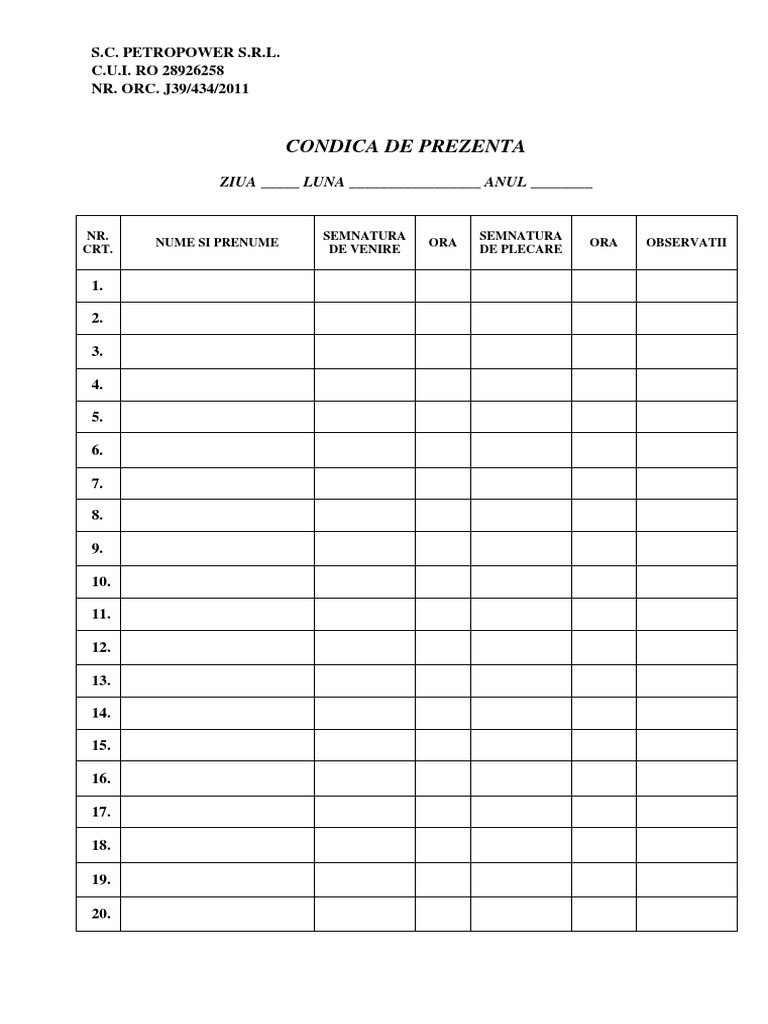 Condica Prezenta | PDF