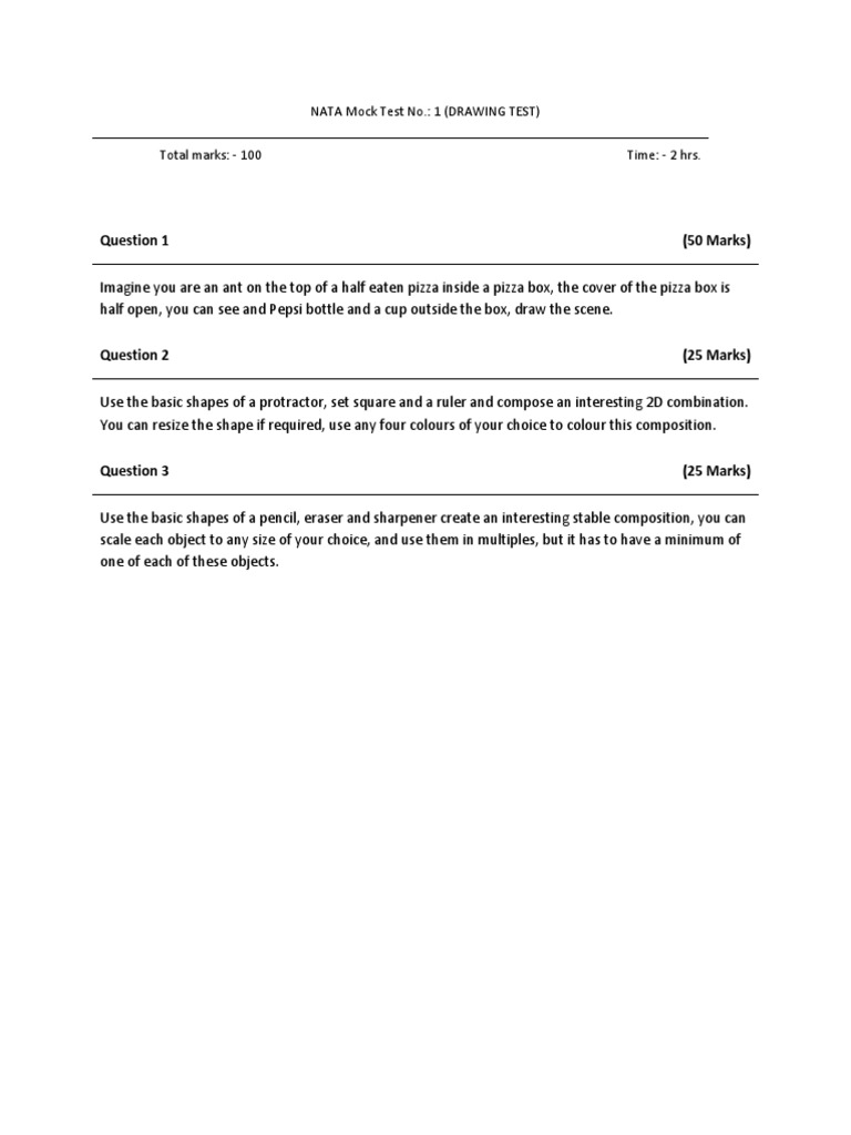 NATA Mock Test 1: Drawing Questions | PDF | Teaching Methods & Materials