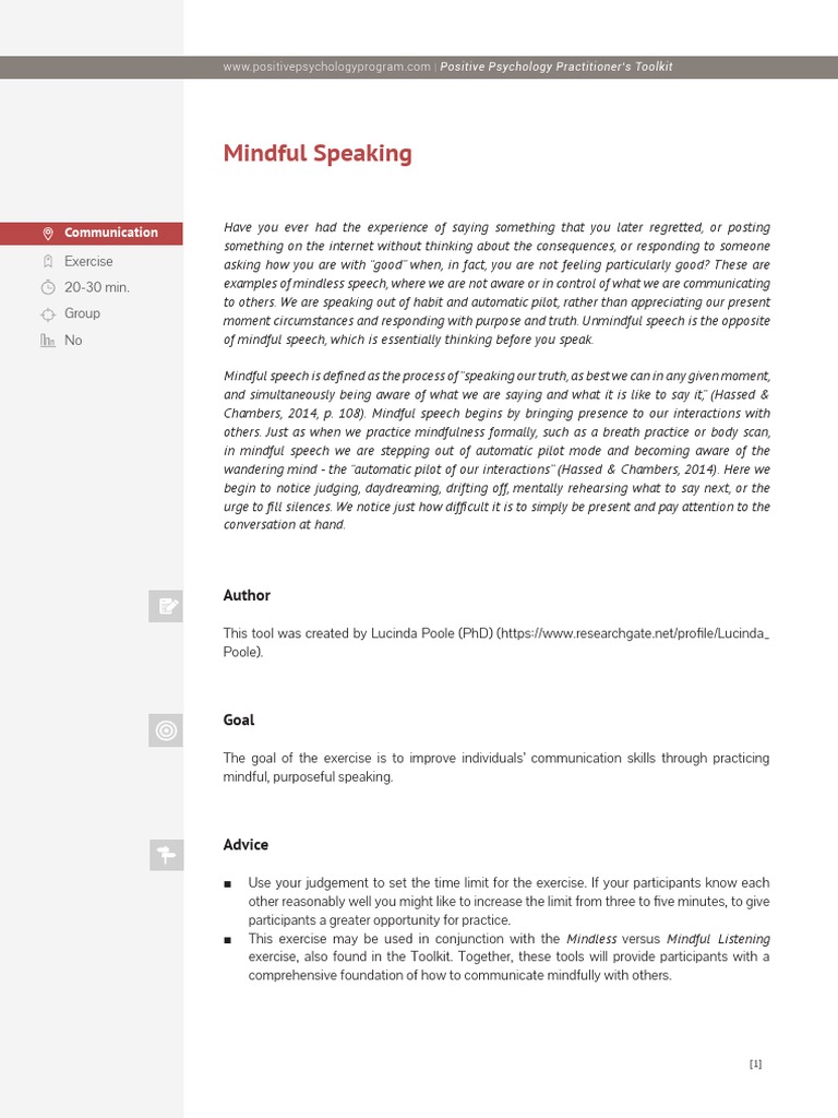 Mindful Speaking | PDF | Speech | Mindfulness