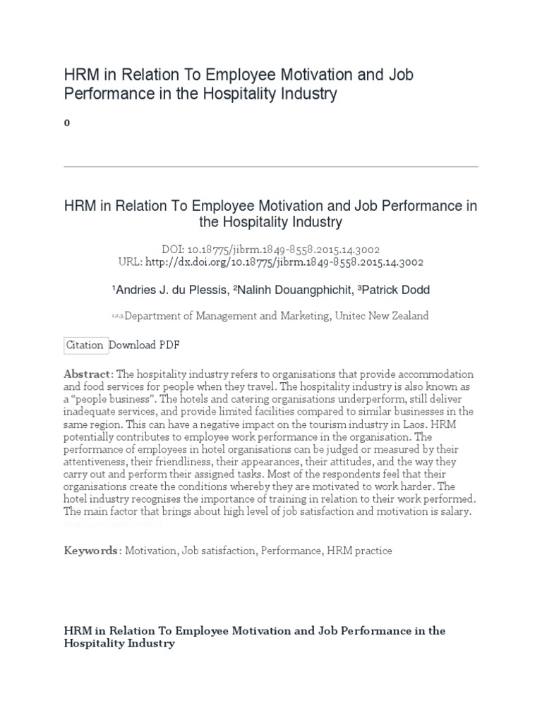HRM in Relation To Employee Motivation and Job Performance in The ...
