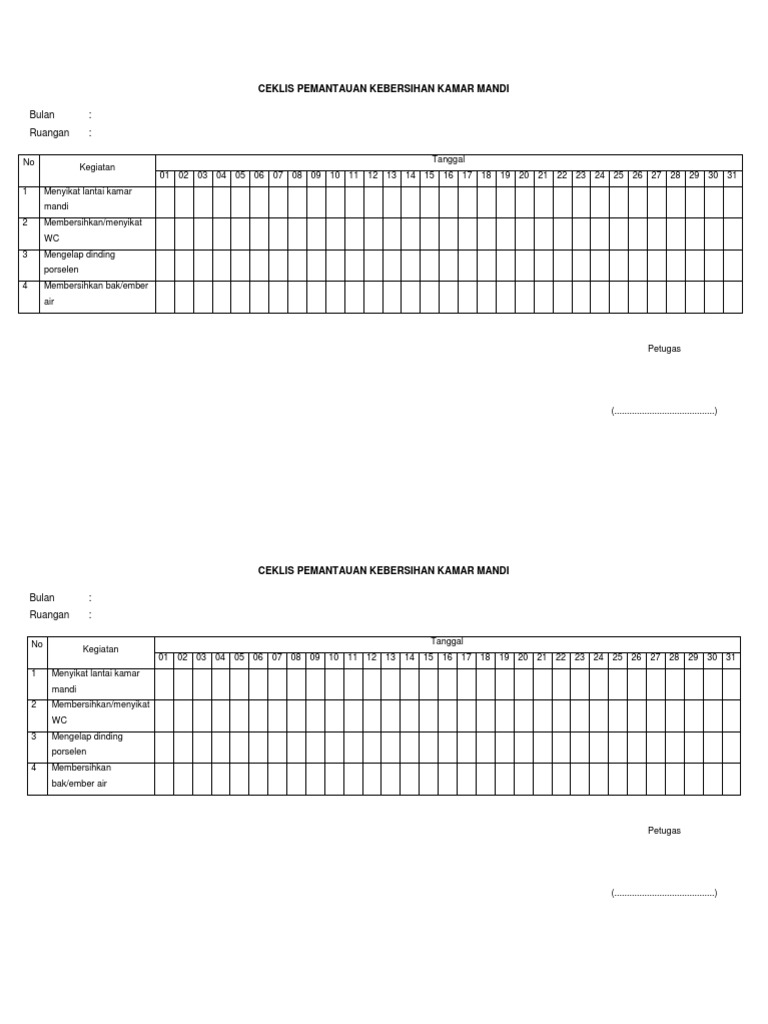 Ceklis Pemantauan WC, Limbah, Apar | PDF