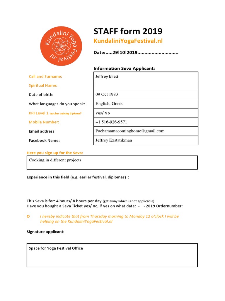 Seva Staff Form | PDF