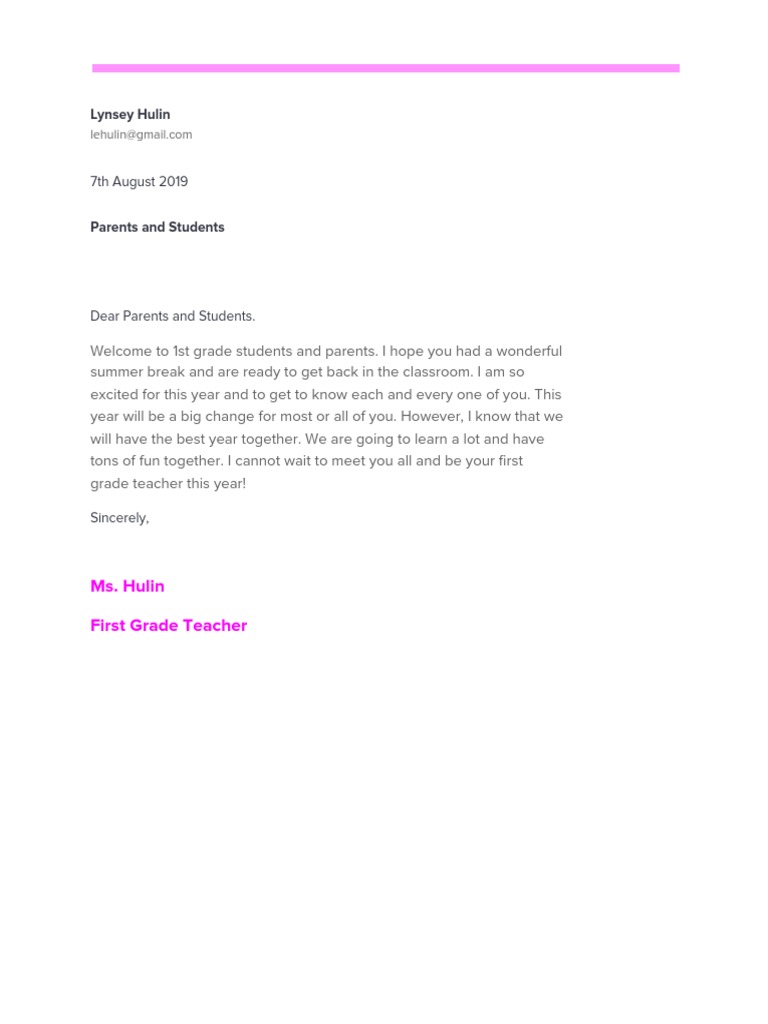 First Grade Welcome Letter | Download Free PDF | Learning | Students