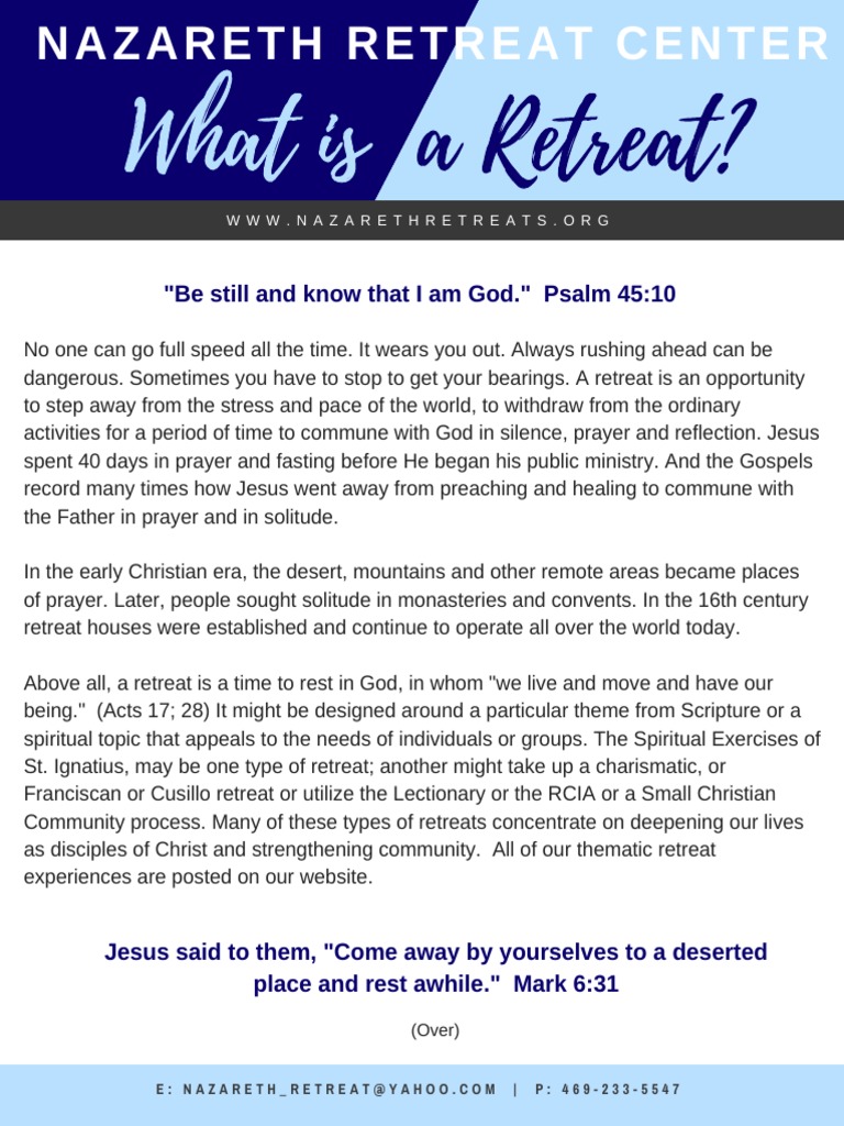 What Is A Retreat - 1 | PDF | Retreat (Spiritual) | Prayer