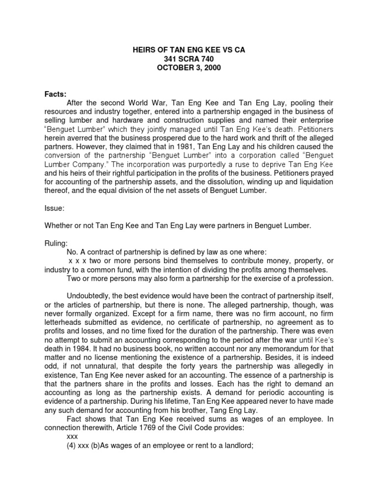 Heirs of Tan Eng Kee VS Ca | PDF | Partnership | Liquidation