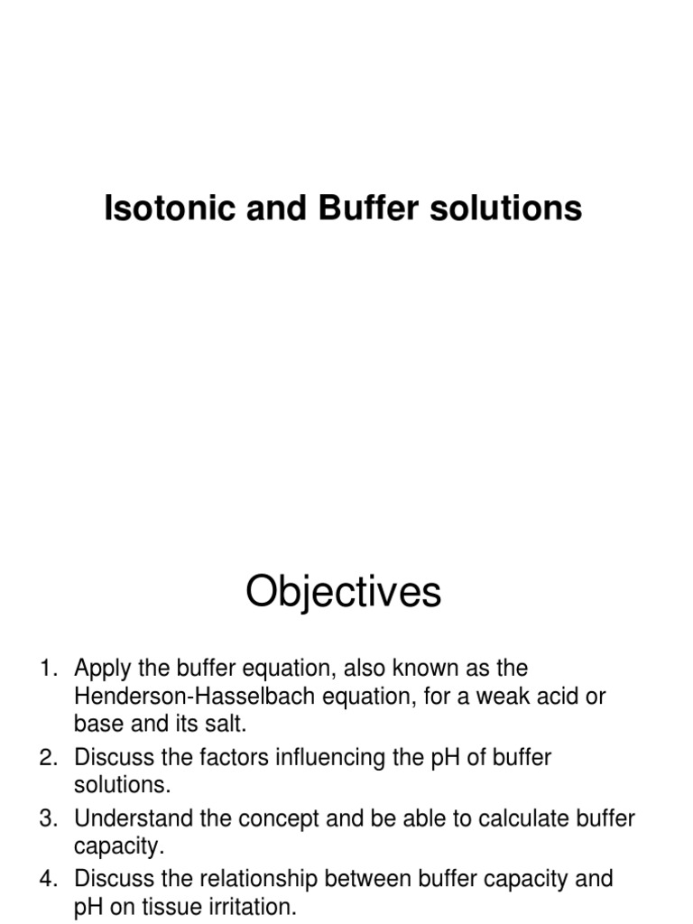 Isotonic and Buffer Solutions | PDF | Buffer Solution | Dissociation (Chemistry)